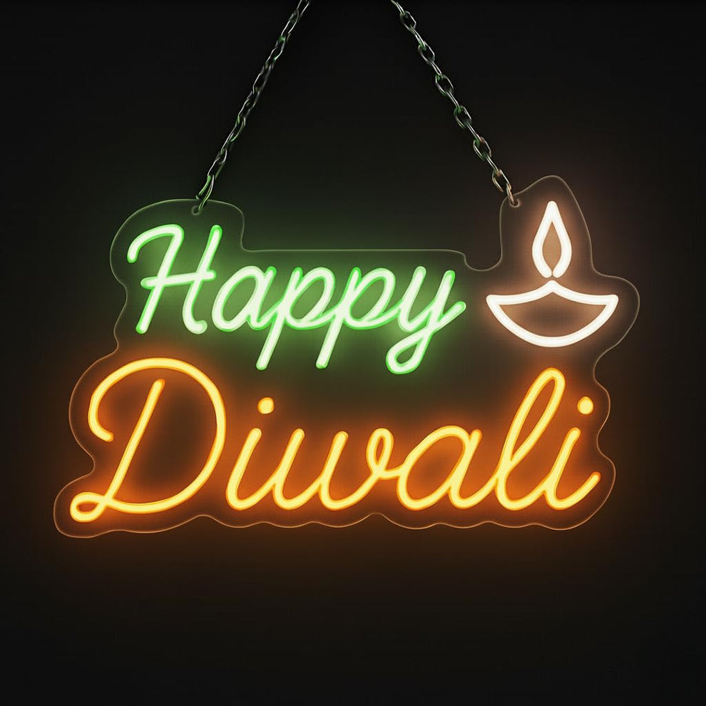 Eurotex Happy Diwali Neon Sign, Wall Decor, Neon Signs for room (Desig
