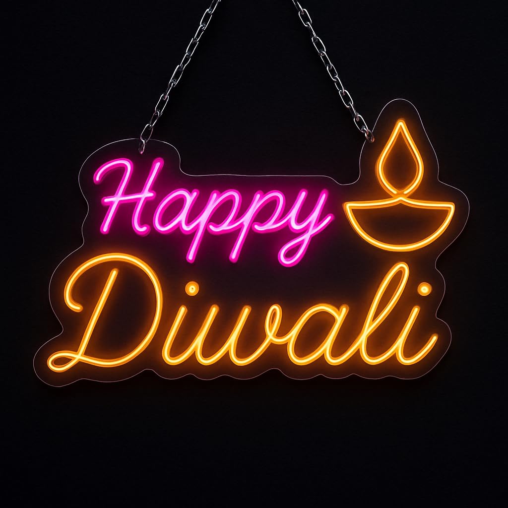 Eurotex Happy Diwali Neon Sign, Wall Decor, Neon Signs for room (Desig