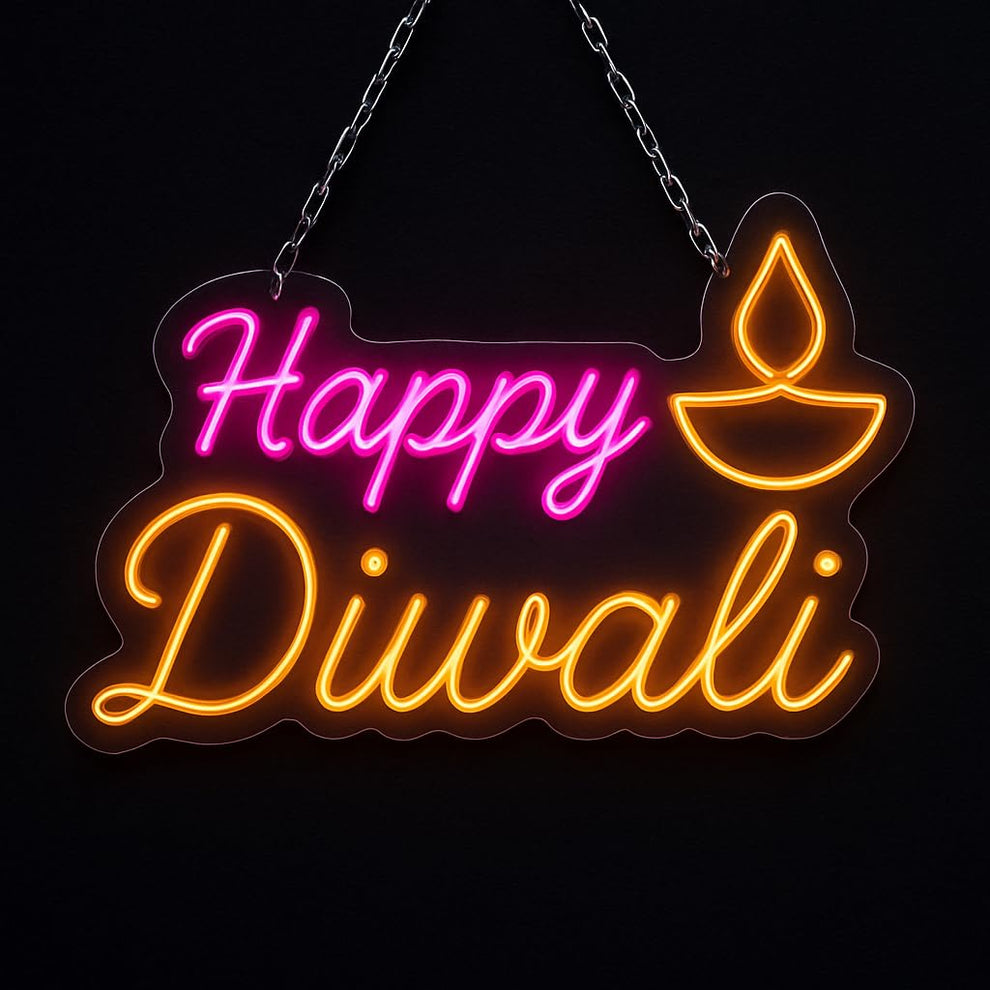 Eurotex Happy Diwali Neon Sign, Wall Decor, Neon Signs for room (Desig